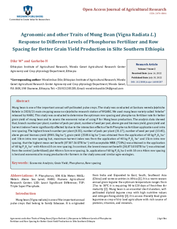 (PDF) Agronomic and other Traits of Mung Bean (Vigna Radiata L ...