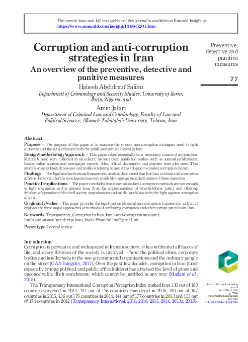 (PDF) Corruption and anti-corruption strategies in Iran