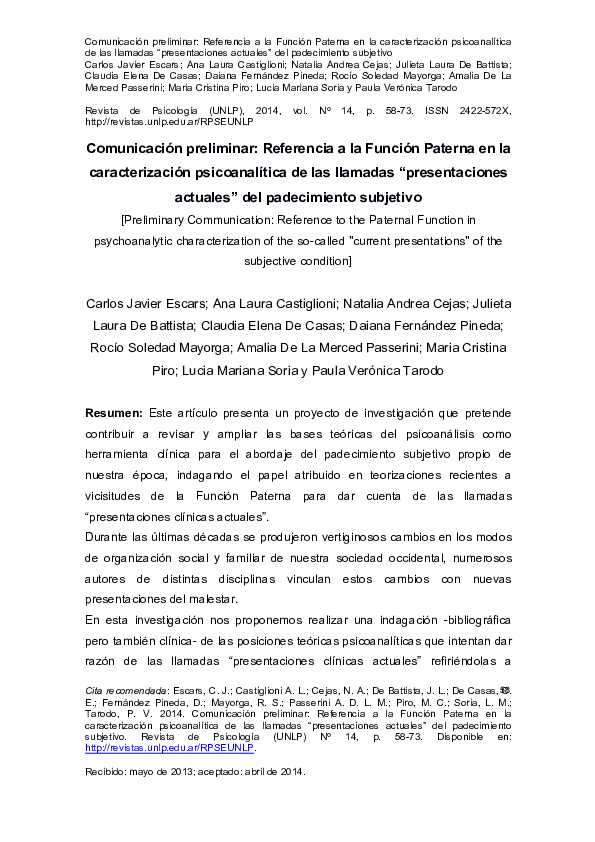 (PDF) Preliminary Communication: Reference to the Paternal Function in ...