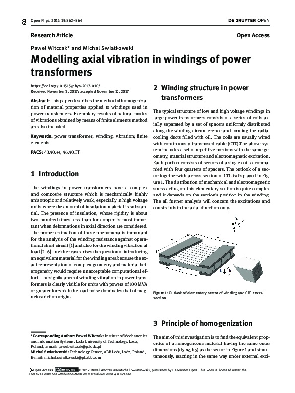 (PDF) Modelling axial vibration in windings of power transformers | pawel Witczak - Academia.edu
