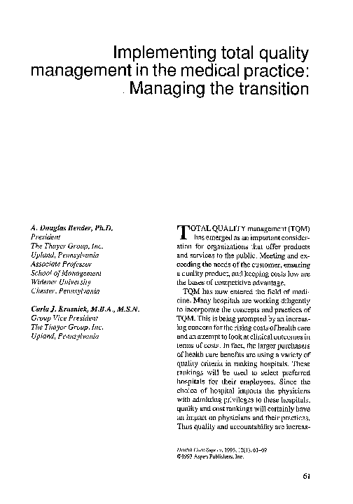 (PDF) Implementing total quality management in the medical practice