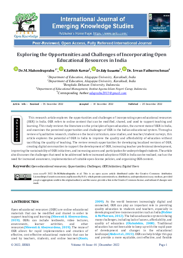(PDF) Exploring the Opportunities and Challenges of Incorporating Open ...