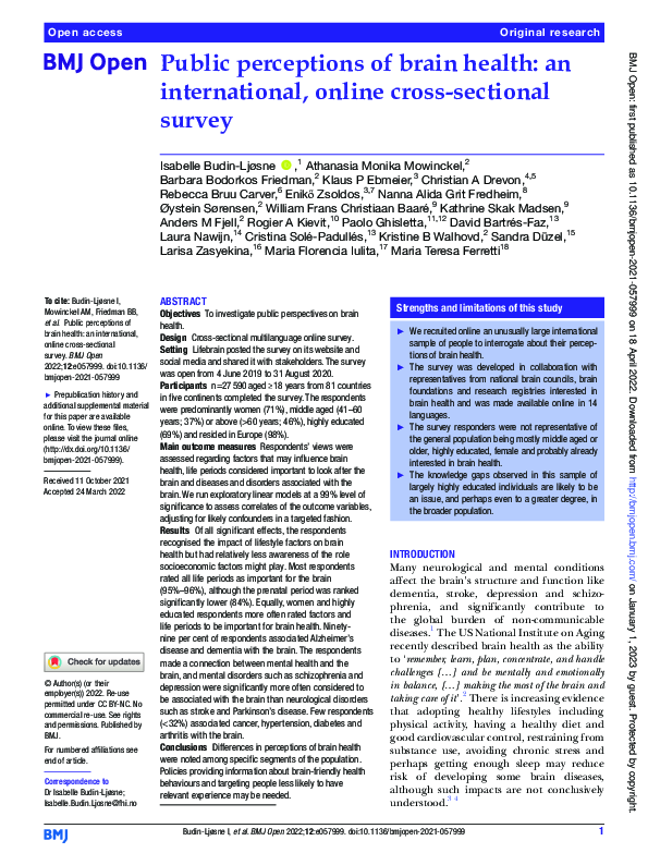 (PDF) Public perceptions of brain health: an international, online ...