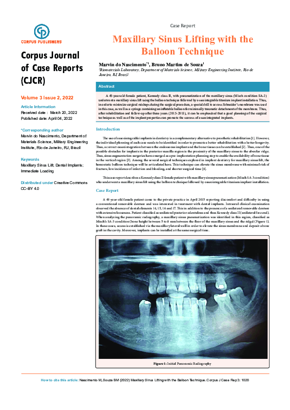 (PDF) Corpus Journal of Case Reports Maxillary Sinus Lifting with the ...