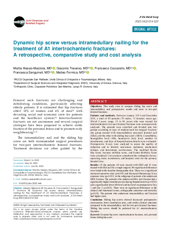 (PDF) Dynamic hip screw versus intramedullary nailing for the treatment of A1 intertrochanteric ...