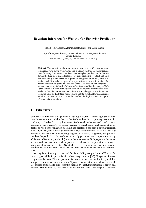 (PDF) Bayesian inference for web surfer behavior prediction