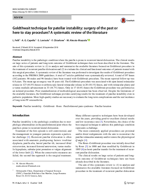 (PDF) Goldthwait technique for patellar instability: surgery of the ...