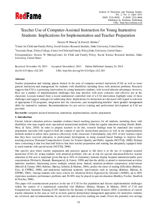 (PDF) Teacher Use of Computer-Assisted Instruction for Young ...