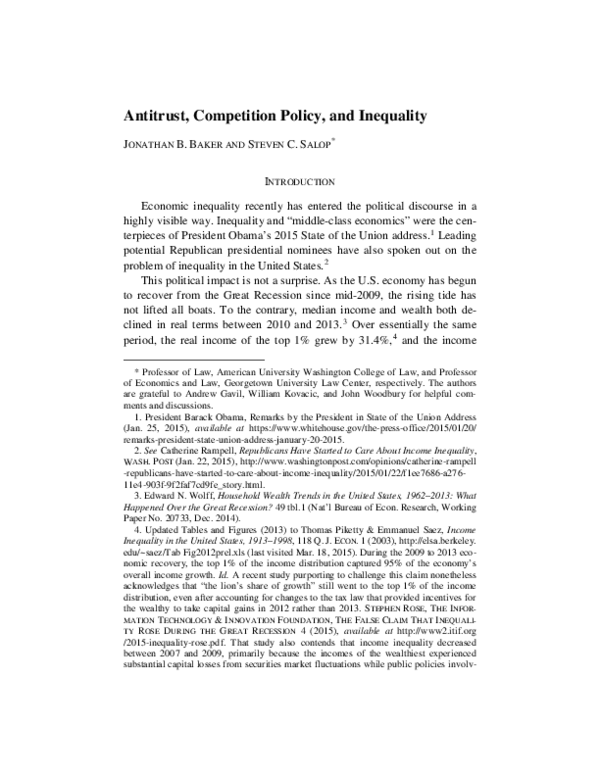 (PDF) Antitrust, Competition Policy, and Inequality
