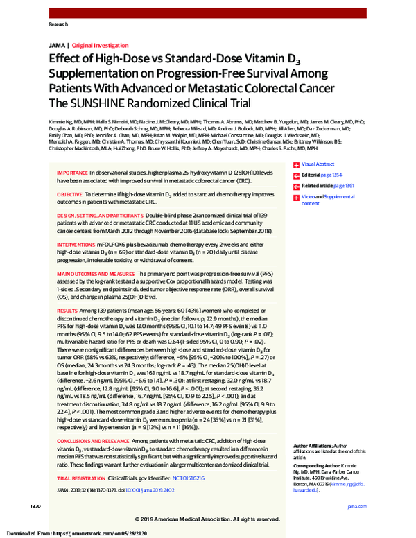 (PDF) High-Dose vs Standard-Dose Vitamin D3 in Metastatic CRC: A Trial