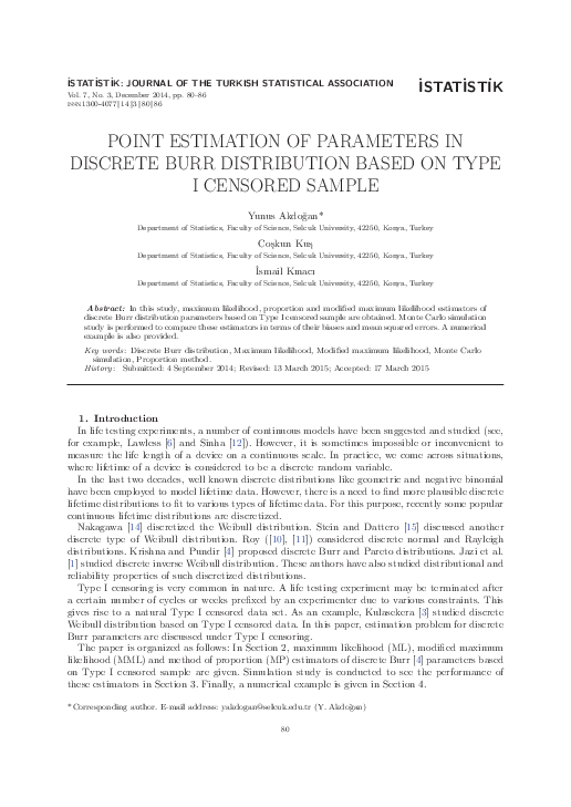 Pdf Point Estimation Of Parameters In Discrete Burr Distribution Based On Type I Censored Sample