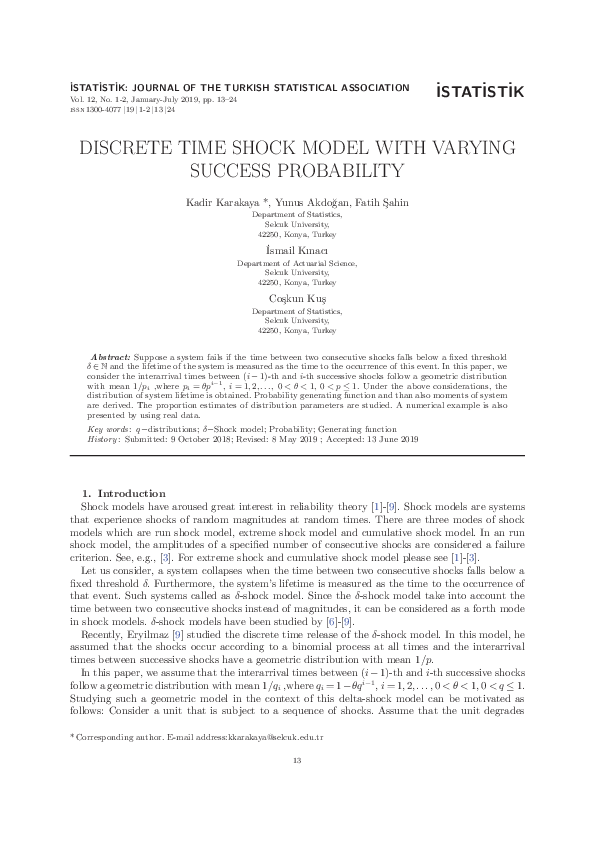(PDF) Shock Model with Variable Success Probabilities