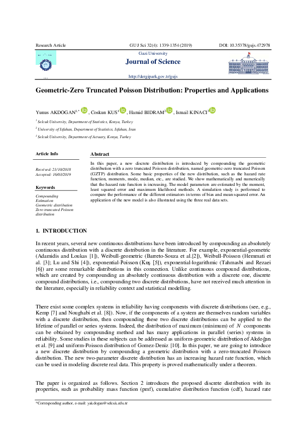 (PDF) Geometric-Zero Truncated Poisson Distribution: Properties and ... (PDF) Geometric-Zero Truncated Poisson Distribution: Properties and ...