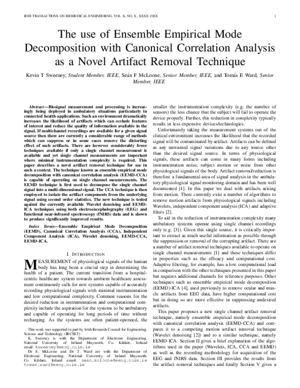 Pdf The Use Of Ensemble Empirical Mode Decomposition With Canonical Correlation Analysis As A