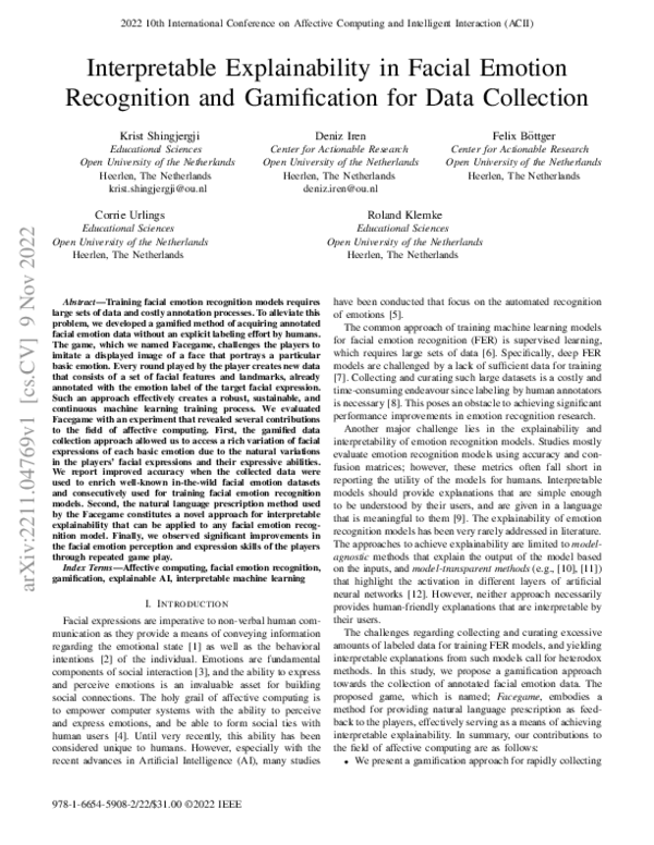 (PDF) Interpretable Explainability in Facial Emotion Recognition and Gamification for Data ...