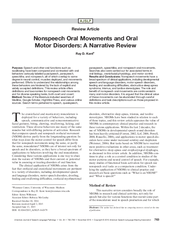 (PDF) Nonspeech Oral Movements and Oral Motor Disorders: A Narrative Review
