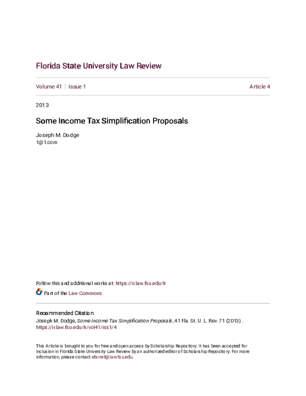 (PDF) Income Tax Simplification Proposals
