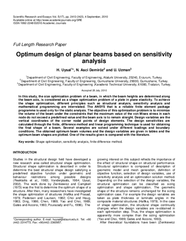 (PDF) Optimum design of planar beams based on sensitivity analysis