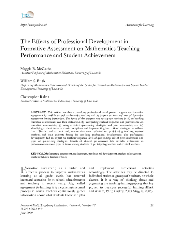 (PDF) The Effects of Professional Development in Formative Assessment on Mathematics Teaching ...