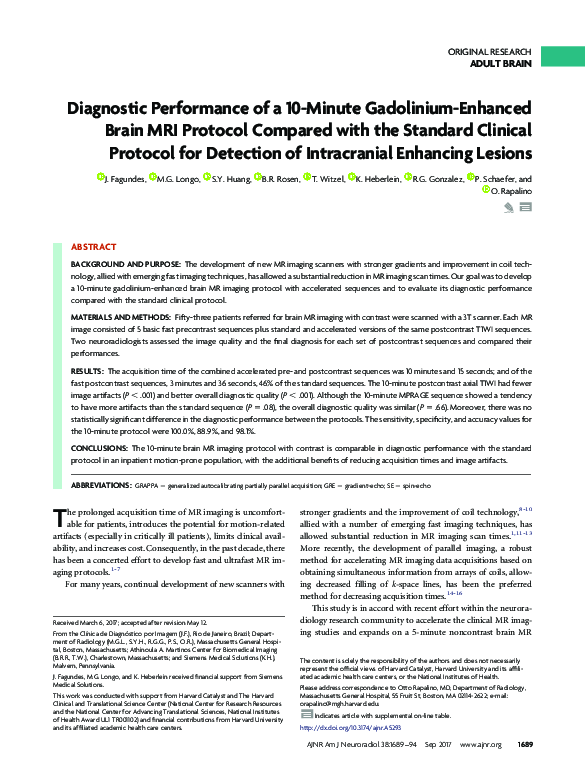 (PDF) Diagnostic Performance of a 10-Minute Gadolinium-Enhanced Brain ...