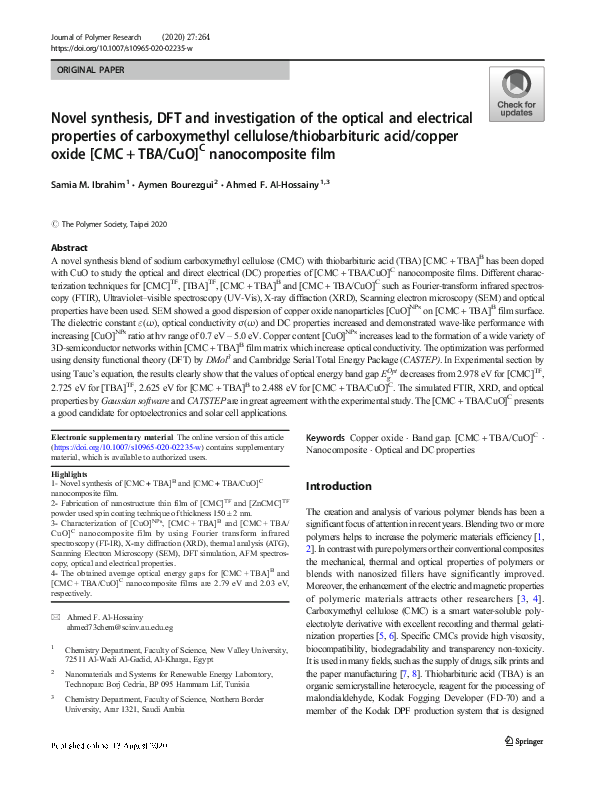 (PDF) Novel synthesis, DFT and investigation of the optical and ...