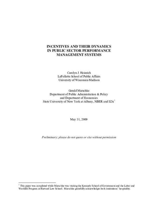 (PDF) Incentives and their dynamics in public sector performance ...