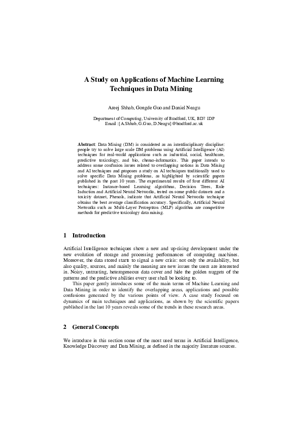 (PDF) A Study on Applications of Machine Learning Techniques in Data Mining