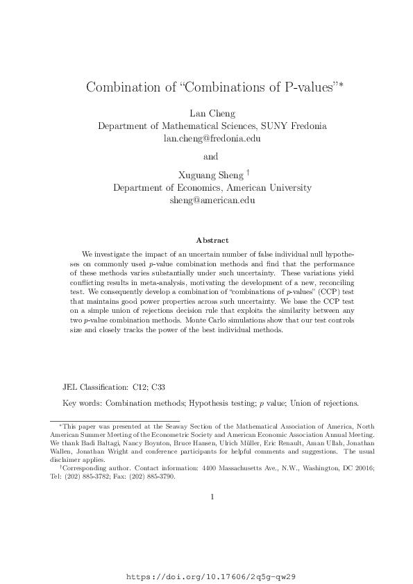(PDF) Combination of “combinations of p values”