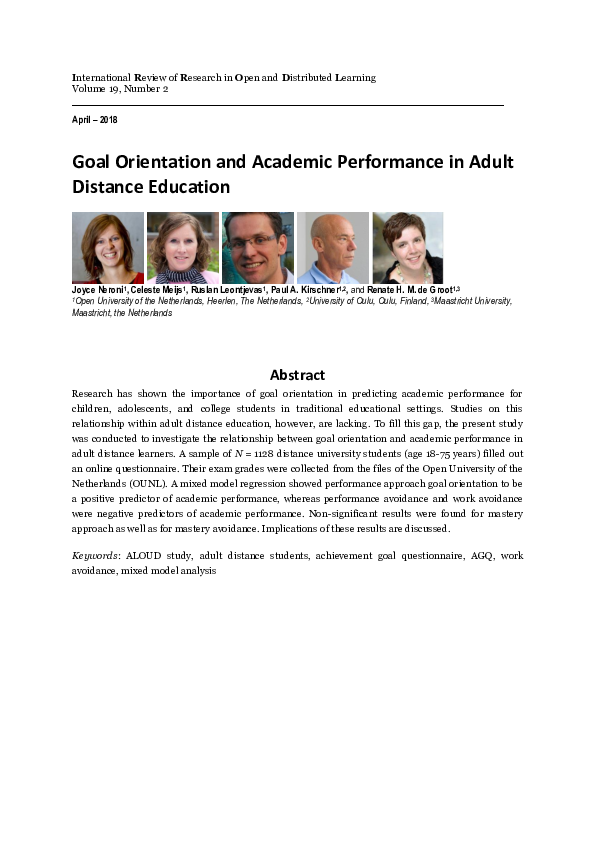 (PDF) Goal Orientation and Academic Performance in Adult Distance Education