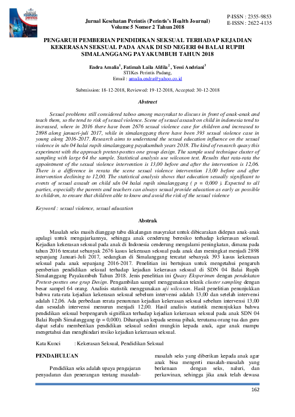 (PDF) Pengaruh Pemberian Pendidikan Seksual Terhadap Kejadian Kekerasan Seksual Pada Anak DI SD ...