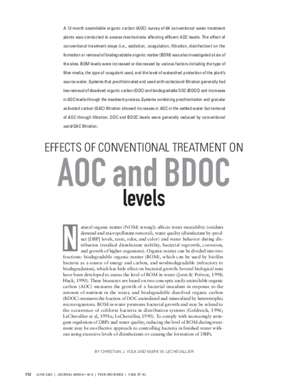 (PDF) Effects of Conventional Treatment on AOC and BDOC Levels ...