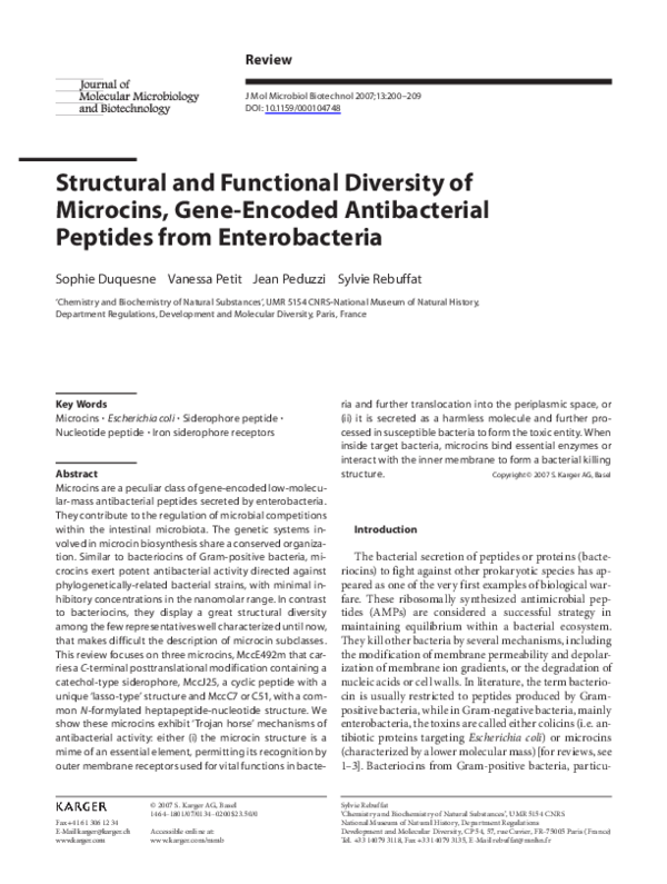 (PDF) Structural and Functional Diversity of Microcins, Gene-Encoded ...