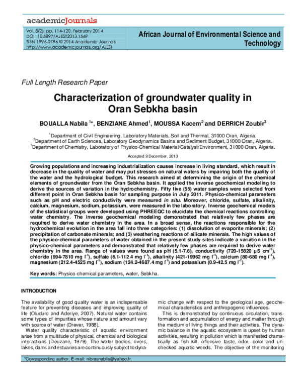 (PDF) Characterization of groundwater quality in