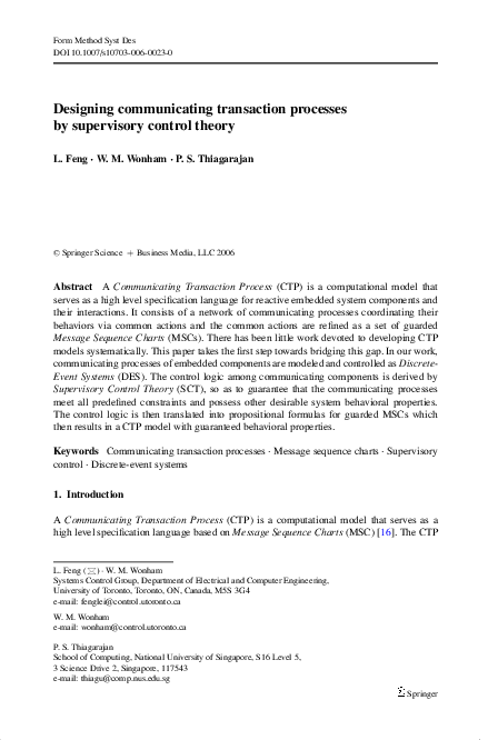 Pdf Designing Communicating Transaction Processes By Supervisory Control Theory Walter