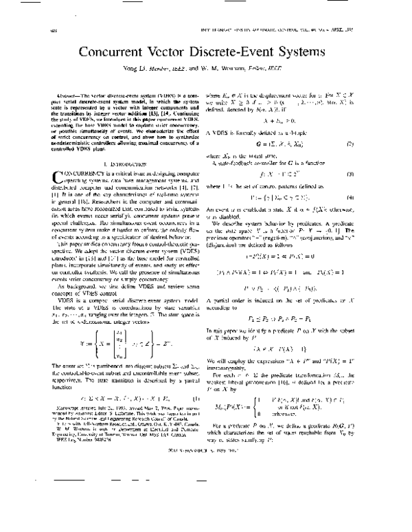 (PDF) Concurrent vector discrete-event systems | Walter Wonham - Academia.edu