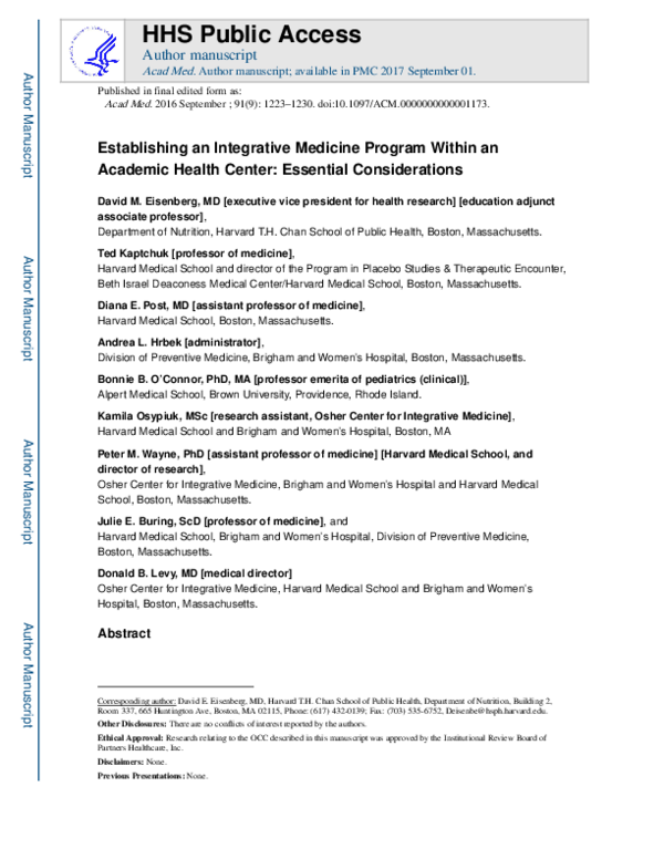(PDF) Establishing an Integrative Medicine Program Within an Academic ...