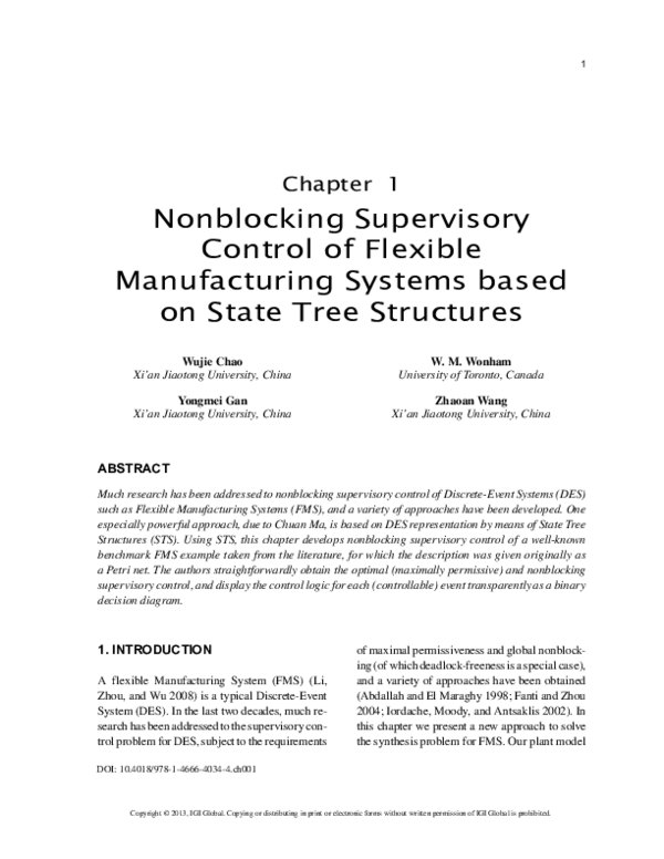 (PDF) Nonblocking Supervisory Control of Flexible Manufacturing Systems Based on State Tree ...