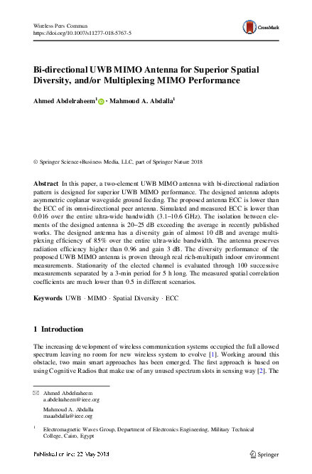 Pdf Bi Directional Uwb Mimo Antenna For Superior Spatial Diversity