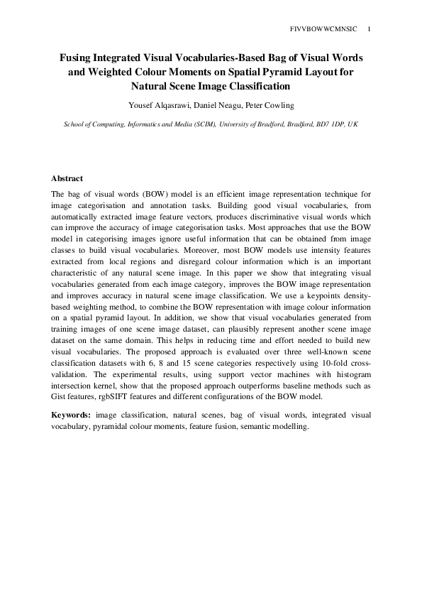(PDF) Fusing integrated visual vocabularies-based bag of visual words and weighted colour ...