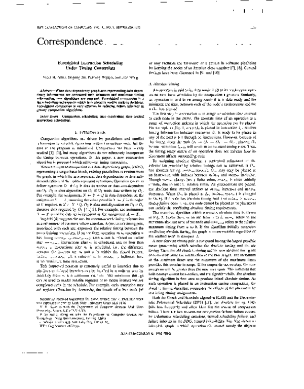 (PDF) Foresighted instruction scheduling under timing constraints | Vicki Allan - Academia.edu