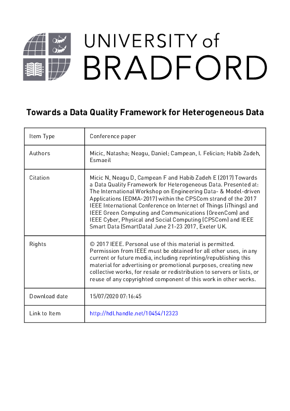 (PDF) Towards a Data Quality Framework for Heterogeneous Data