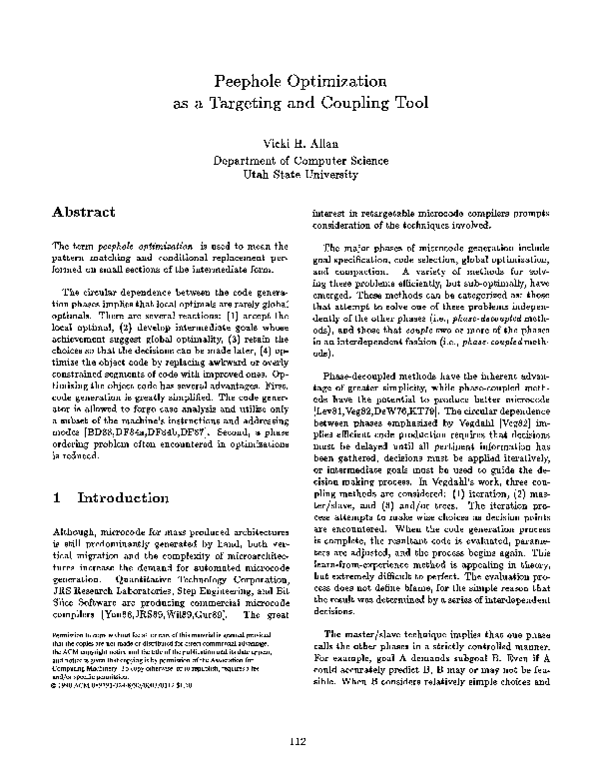 (PDF) Peephole optimization as a targeting and coupling tool | Vicki Allan - Academia.edu