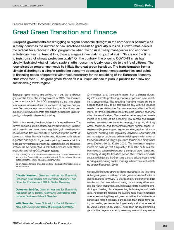 (PDF) Great Green Transition and Finance