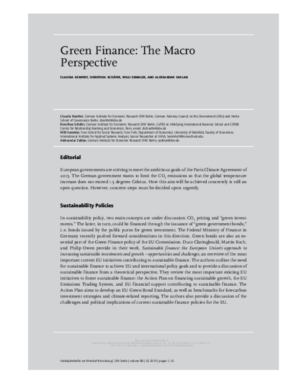 (PDF) Green Finance: The Macro Perspective