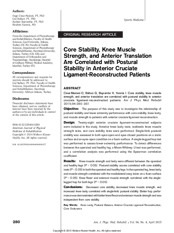 (PDF) Core Stability, Knee Muscle Strength, and Anterior Translation ...