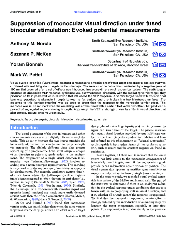 (PDF) Suppression of monocular visual direction under fused binocular stimulation: Evoked ...