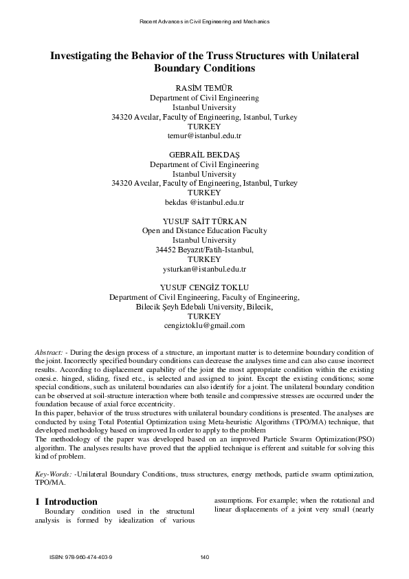 Pdf Investigating The Behavior Of The Truss Structures With Unilateral Boundary Conditions