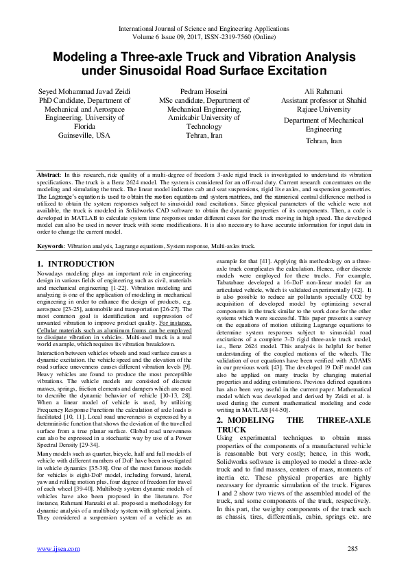 (PDF) Modeling a Three-axle Truck and Vibration Analysis under ...
