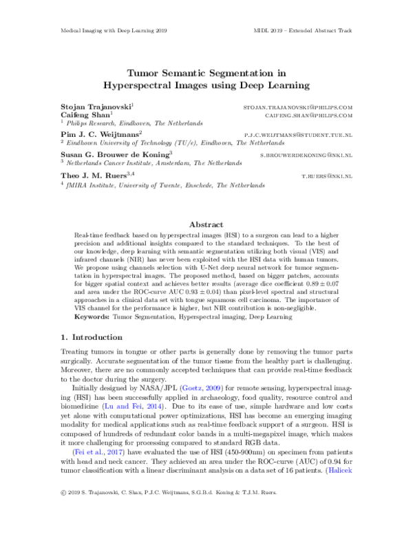 Pdf Tumor Semantic Segmentation In Hyperspectral Images Using Deep Learning