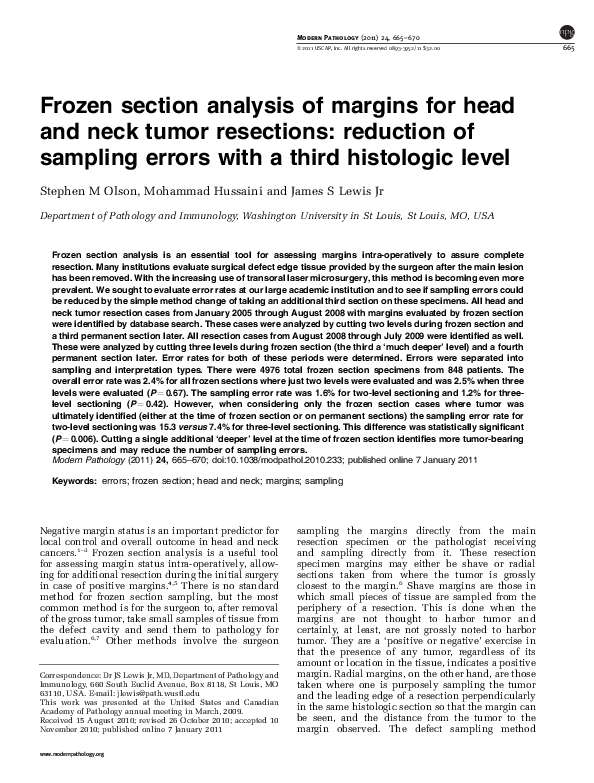 (PDF) Frozen section analysis of margins for head and neck tumor ...